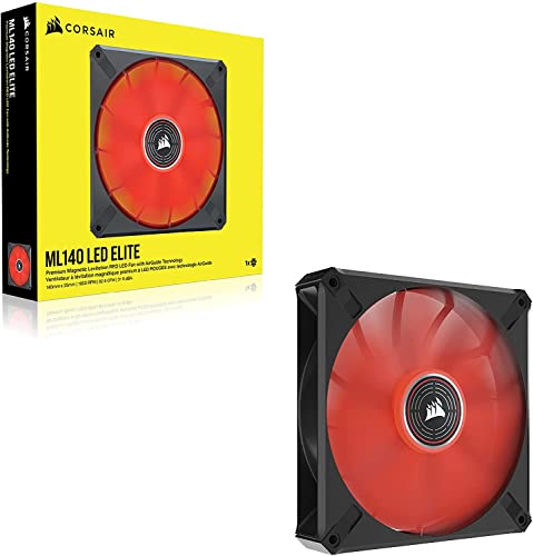 CORSAIR ML140 LED Elite, 140mm Magnetic Levitation Red LED Fan with AirGuide, Single Pack, Black