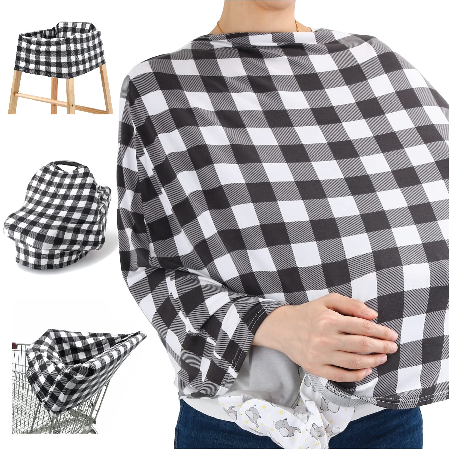 The Peanutshell 6 in 1 Multi Use Nursing Cover | Buffalo Check | Cover for Nursing, Car Seat, High Chair, Shopping Cart, Blanket, Breastfeeding Scarf…