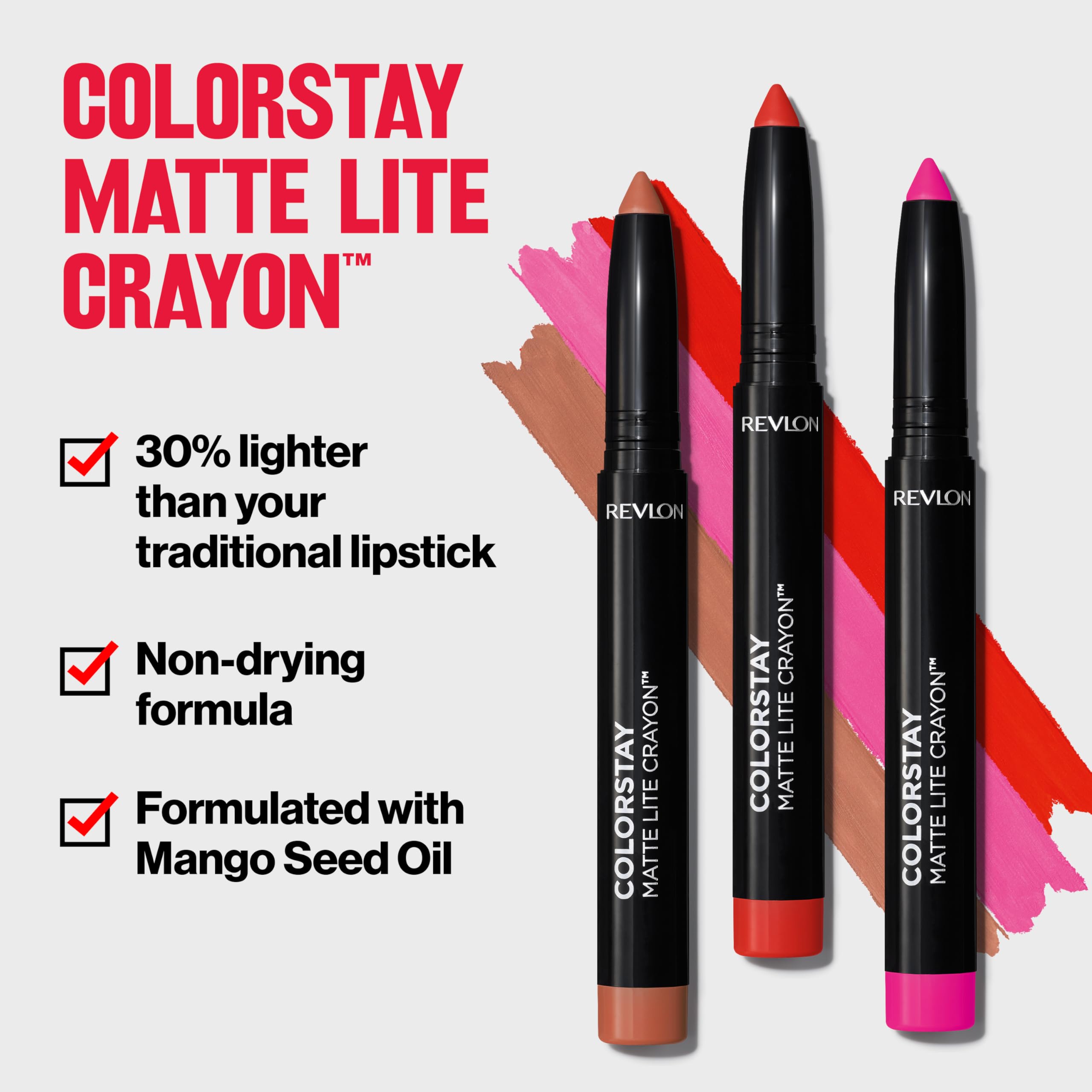 REVLON ColorStay Matte Lite Crayon Lipstick with Built-in Sharpener, Smudge-proof, Water-Resistant Non-Drying Lipcolor, 010 Air Kiss, 0.049 oz