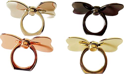 Wen XinRong 4 Pack Metal Bow Phone Ring Holder, Bowknot Phone Finger Ring Grip 360°Rotation Phone Rings Kickstand Compatible with All Smartphone
