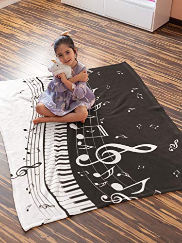Piano Music Notes Black and White Soft Throw Blanket All Season Microplush Warm Blankets Lightweight Tufted Fuzzy Flannel Fleece Throws Blanket for Bed Sofa Couch 50"x40"