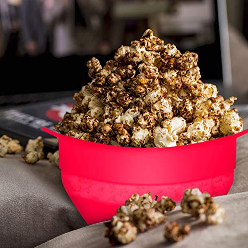 KUFUNG Kitchen Microwave Popcorn Popper Collapsible, BPA Free Silicone Popcorn Popper Microwave Collapsible Bowl, Quick & Easy Popcorn Popper Silicone Microwave (S, Rose Red)