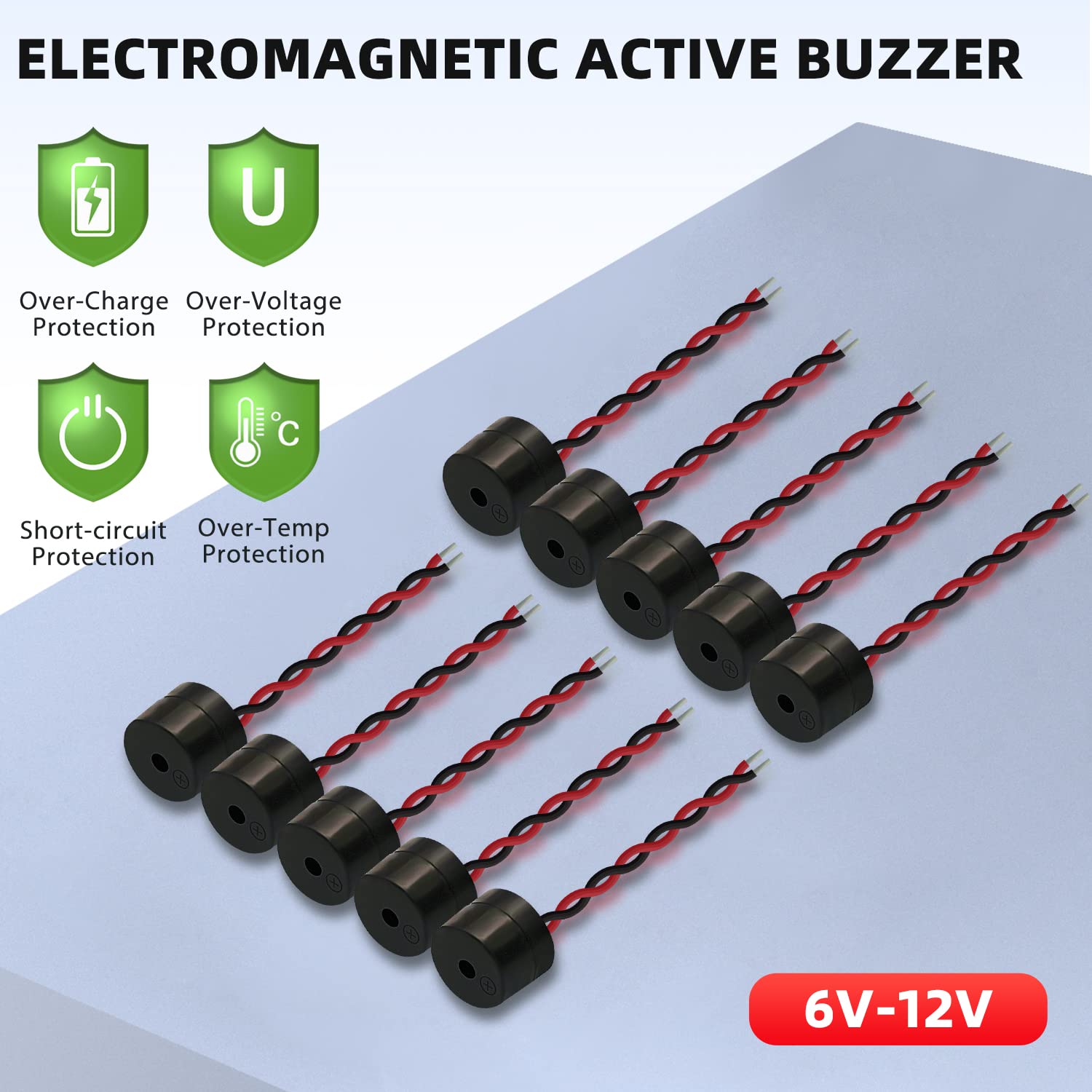 DaFuRui 30Pcs DC 12V Electronic DC Buzzer 5v Alarm Active Piezo Beep Sound ABS Housing 85dB Wired Connector Black