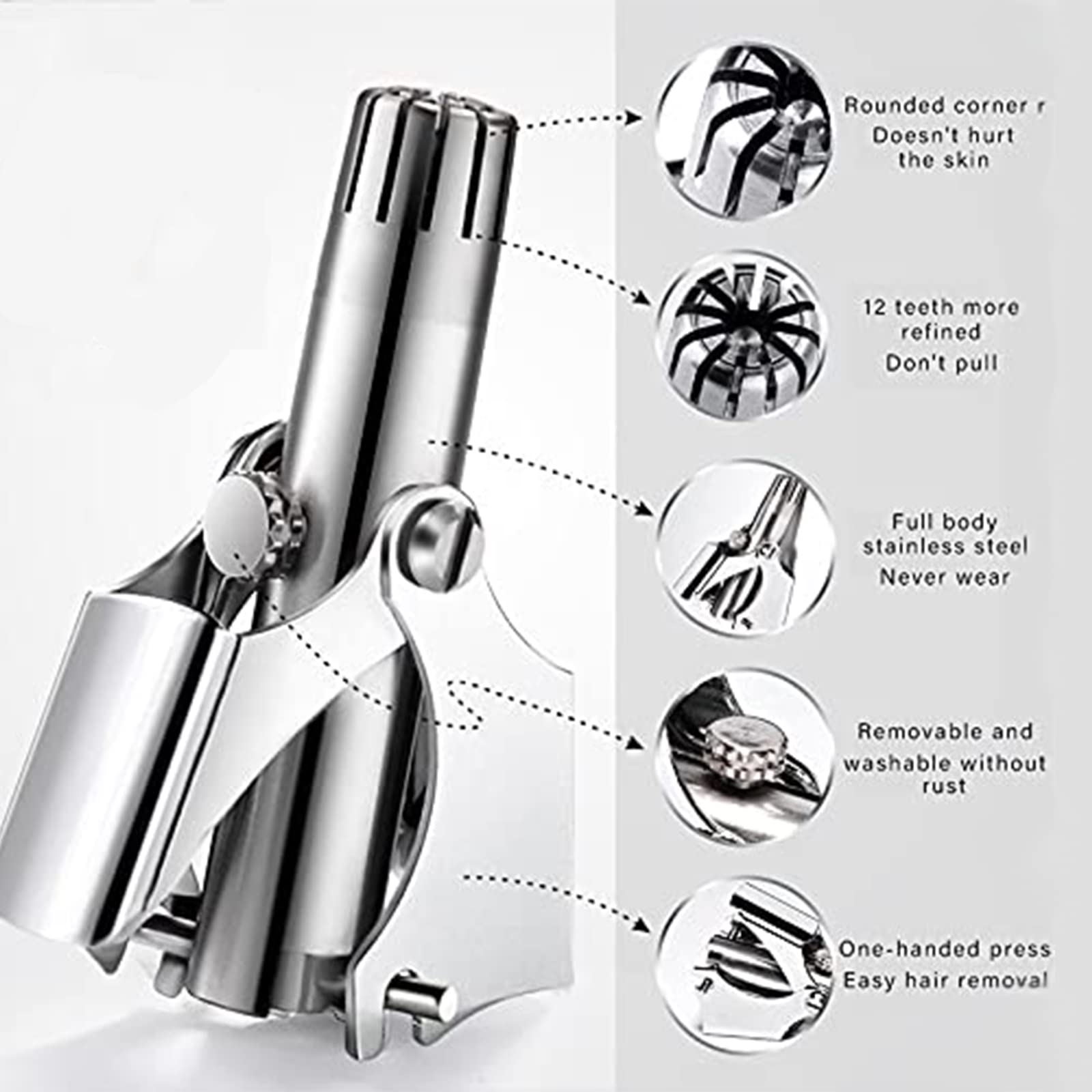 KEMEI Nose Hair Trimmer for Men Manual Stainless Steel Ear,Waterproof,Allergy-Free, Manual, Battery-Free
