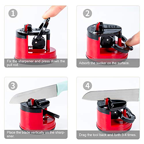 Knife Sharpeners, Mini Knife Sharpener with Suction Base, Pocket Knife Sharpeners Suitable for Most Blade Types, Small Knife Sharpener for Kitchen and Camping, Red