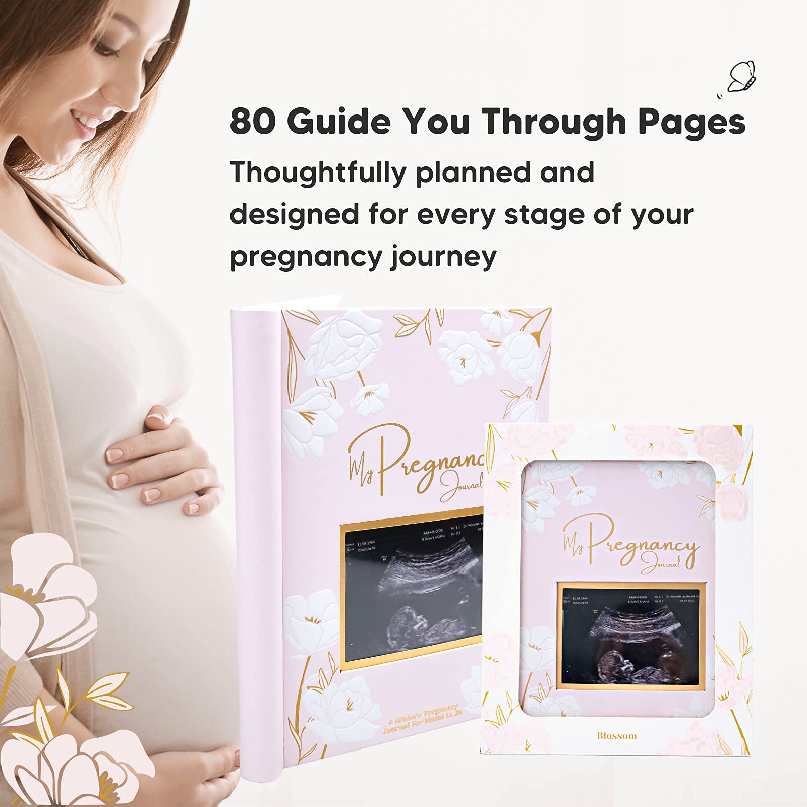 Pregnancy Journal And Baby Footprint & Handprint Inkless Ink Pad Bundle - 80 Pages Hard Cover Pregnancy Book For Mom To Be Gift - 2-Pack Clean Touch Hand and Foot Print Keepsake Ink Pads