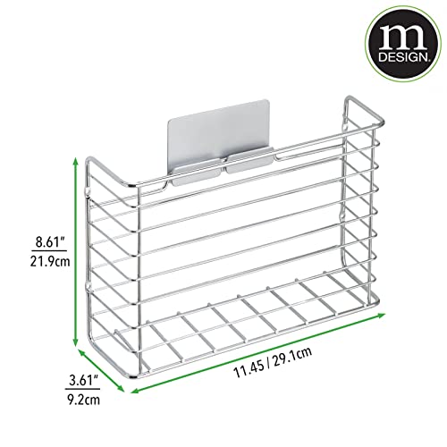 mDesign Metal Hanging Shelf-Adhesive Kitchen Storage Organizer Basket Bin - For Bags, Tin Foil, Wax Paper, Saran Wrap - Hardware Included, Solid Steel, 2 Pack - Chrome