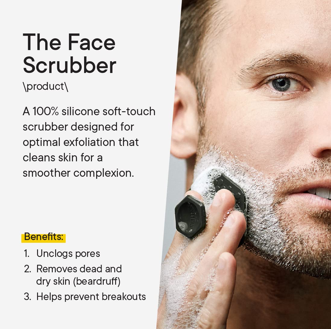 Tooletries - The Ultimate Scrubber Set - Silicone Shower Scrubber for Body with Shower Hook & Face Exfoliator Brush with Holder - Shower Accessories, Removable & Reusable - Charcoal