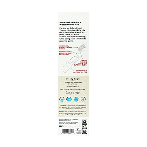 RADIUS Toothbrush Flex Brush BPA Free & ADA Accepted Designed to Improve Gum Health & Reduce Gum Issues - Right Hand - Blue White - Pack of 1