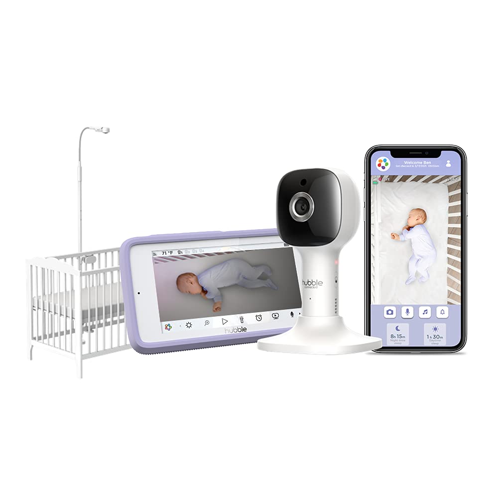 HUBBLE CONNECTED Nursery Pal Crib Edition – Smart Video Baby Monitor with 5" Touch Screen Display and Wi-Fi Connectivity, 7-Color Night Light and Sleep Trainer