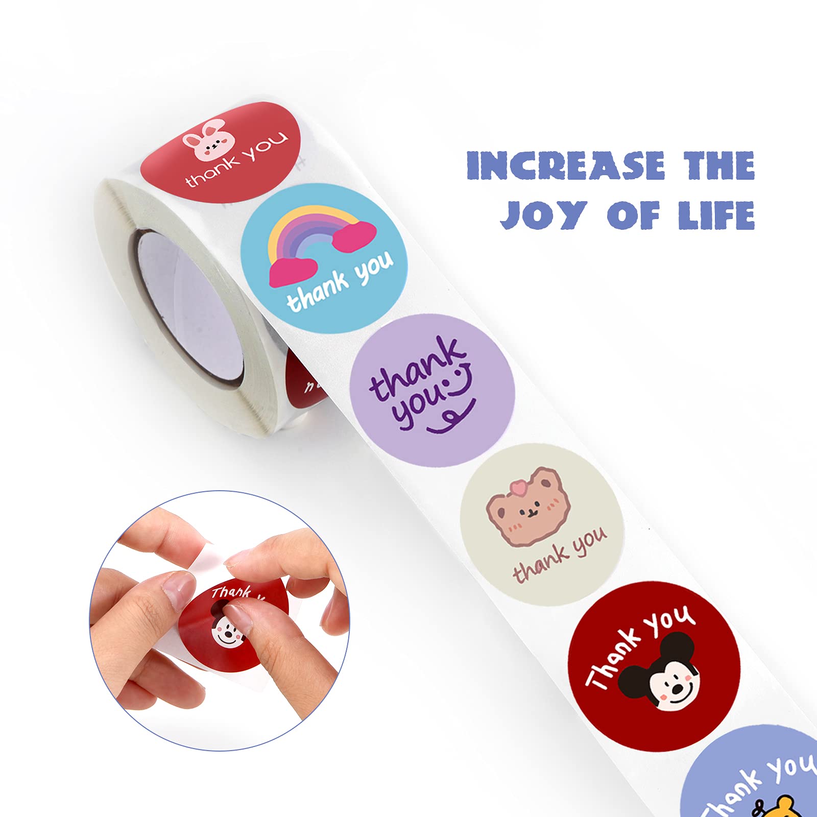 Cute Thank You Stickers Labels Roll 1.5 Inch 8 Designs Round Cartoon Thank You Labels 500Pcs Per Roll for Envelope Seals Stickers Cards Gift Boxes Decoration