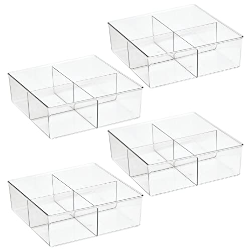 mDesign Plastic 4 Compartment Divided Drawer and Closet Storage Bin - Organizer for Scarves, Socks, Ties Bras, and Underwear - Dress Drawer Organizer, Shelf Organization - 4 Pack - Clear
