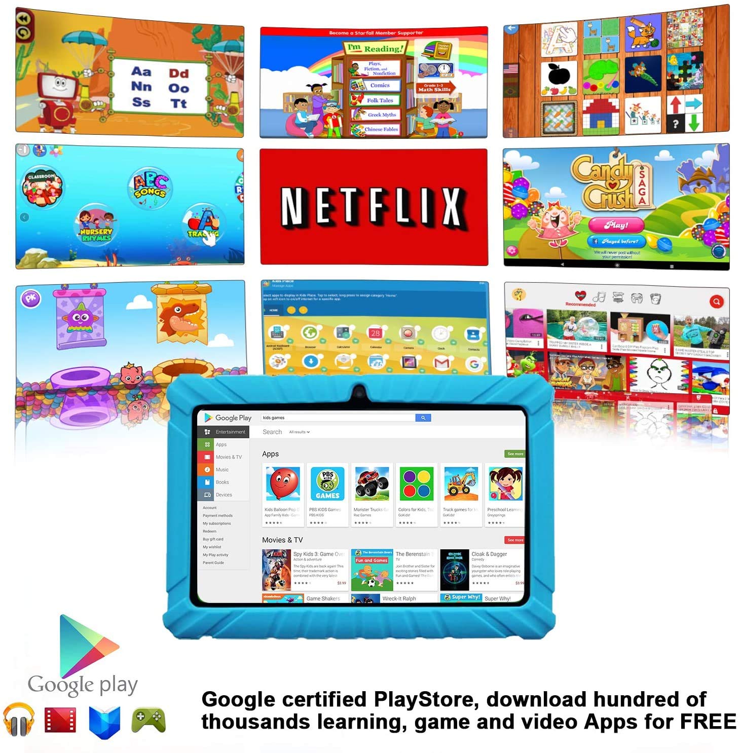 Contixo Kids Tablet V8, 7-inch HD, Ages 3-7, Toddler Tablet with Camera, Parental Control - Android 11, 16GB, WiFi, Learning Tablet for Children, 50+ Disney Storybooks Apps and Kid-Proof Case, Blue