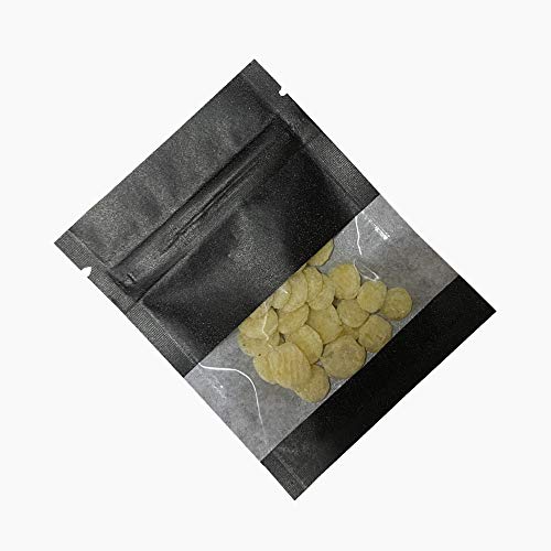 100 Pack Black Kraft Paper Resealable Bags with Clear Window Heat Seal Airtight Pouch for Zip Food Storage Lock Coffee Snack Packaging 3.5x5.1 inch (Inner Size 3.1x3.9 inch)