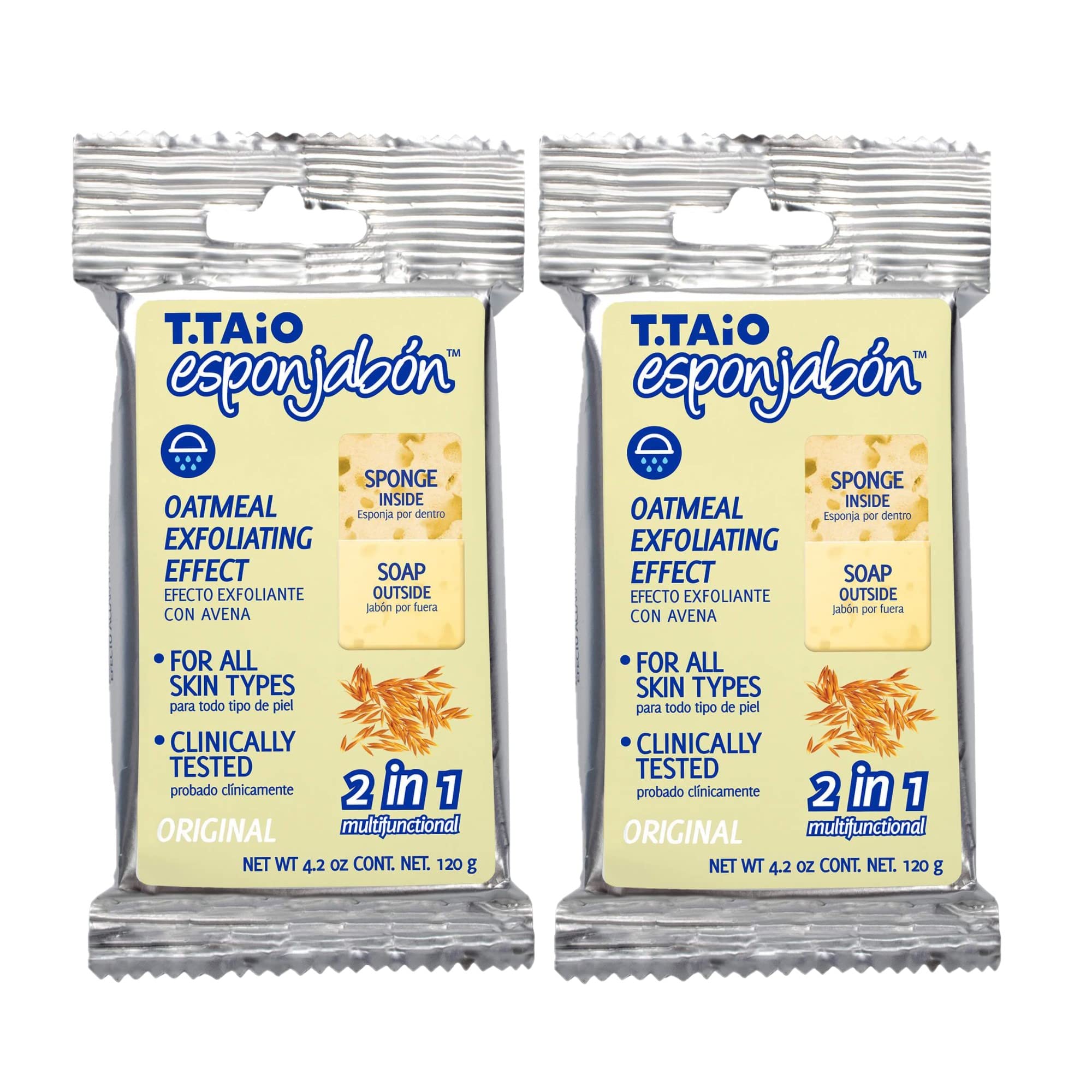 T.TAiO Esponjabon - 2 in 1 Soap Sponge (Oatmeal, 2 Pack)