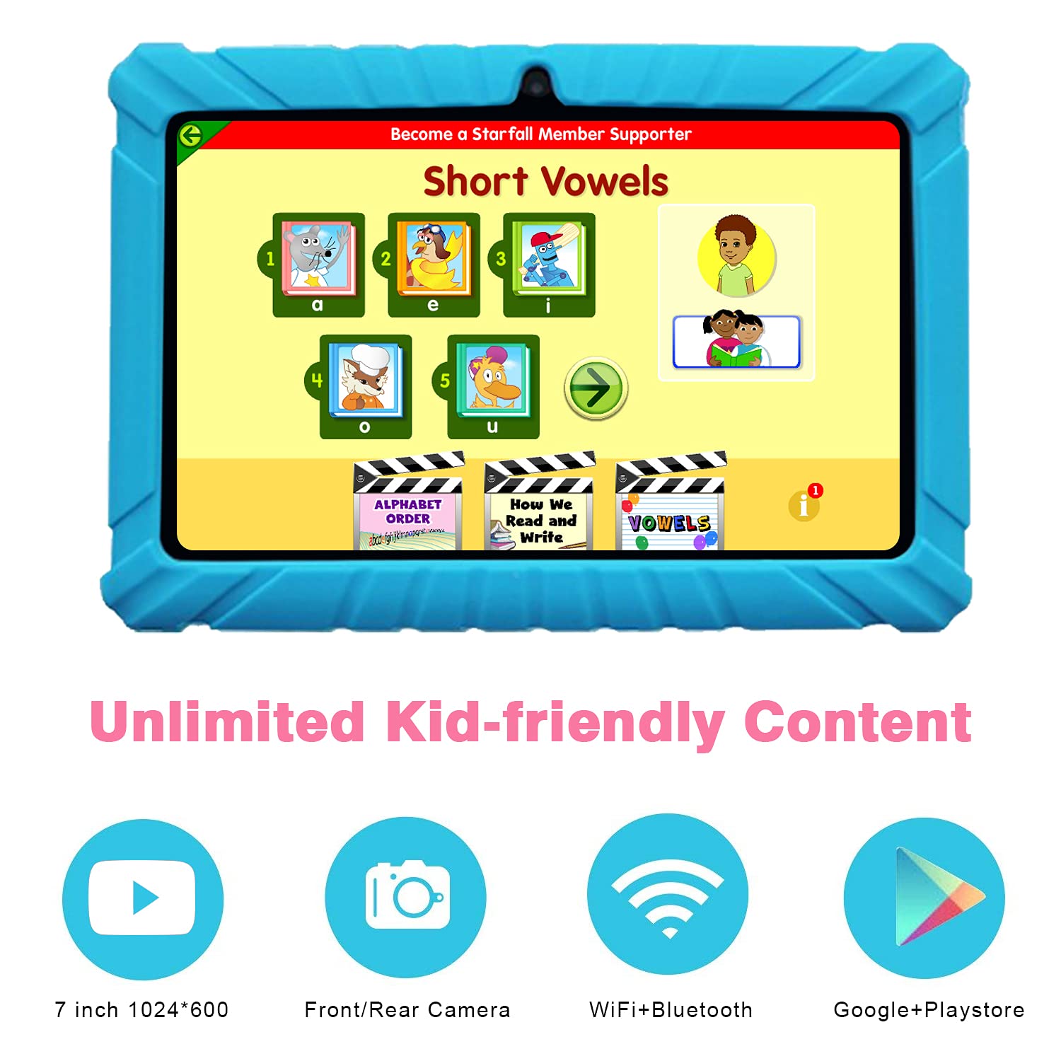 Contixo Kids Tablet V8, 7-inch HD, Ages 3-7, Toddler Tablet with Camera, Parental Control - Android 11, 16GB, WiFi, Learning Tablet for Children, 50+ Disney Storybooks Apps and Kid-Proof Case, Blue