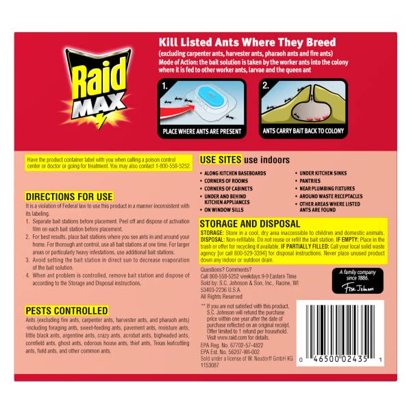 Raid Max Liquid Ant Bat; Kills Ants Where They Breed, For Indoor and Outdoor Use; 8 Bait Stations