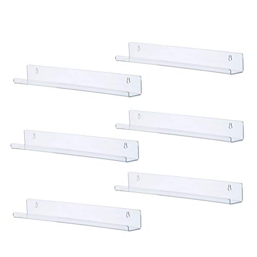 TOOGM 6 Pack 72-88 Bottles Clear Acrylic Shelf Nail Polish Rack Salon Hanging Wall Display Storage Rack,6 pcs Acrylic Floating Wall Mount Ledges Mounted Organizer Makeup Shelves,Clear