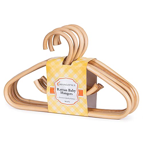 Orangepals Rattan Baby Hangers - Bamboo Clothes Hangers - Rattan Décor - Wooden Baby Hanger - Boho Nursery Décor - Set of 4