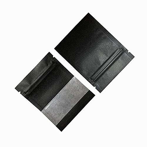 100 Pack Black Kraft Paper Resealable Bags with Clear Window Heat Seal Airtight Pouch for Zip Food Storage Lock Coffee Snack Packaging 3.5x5.1 inch (Inner Size 3.1x3.9 inch)