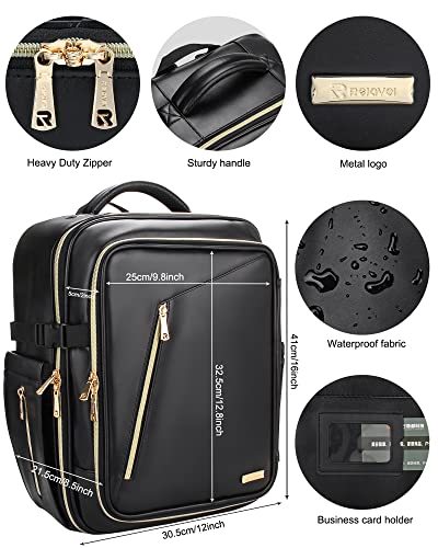 Relavel Makeup Backpack, Professional Makeup Bag for Backpack, Extra Large Travel Train Case, Cosmetic Organizer for Women, Makeup Artist Travel Case with Adjustable High Dividers(Black)