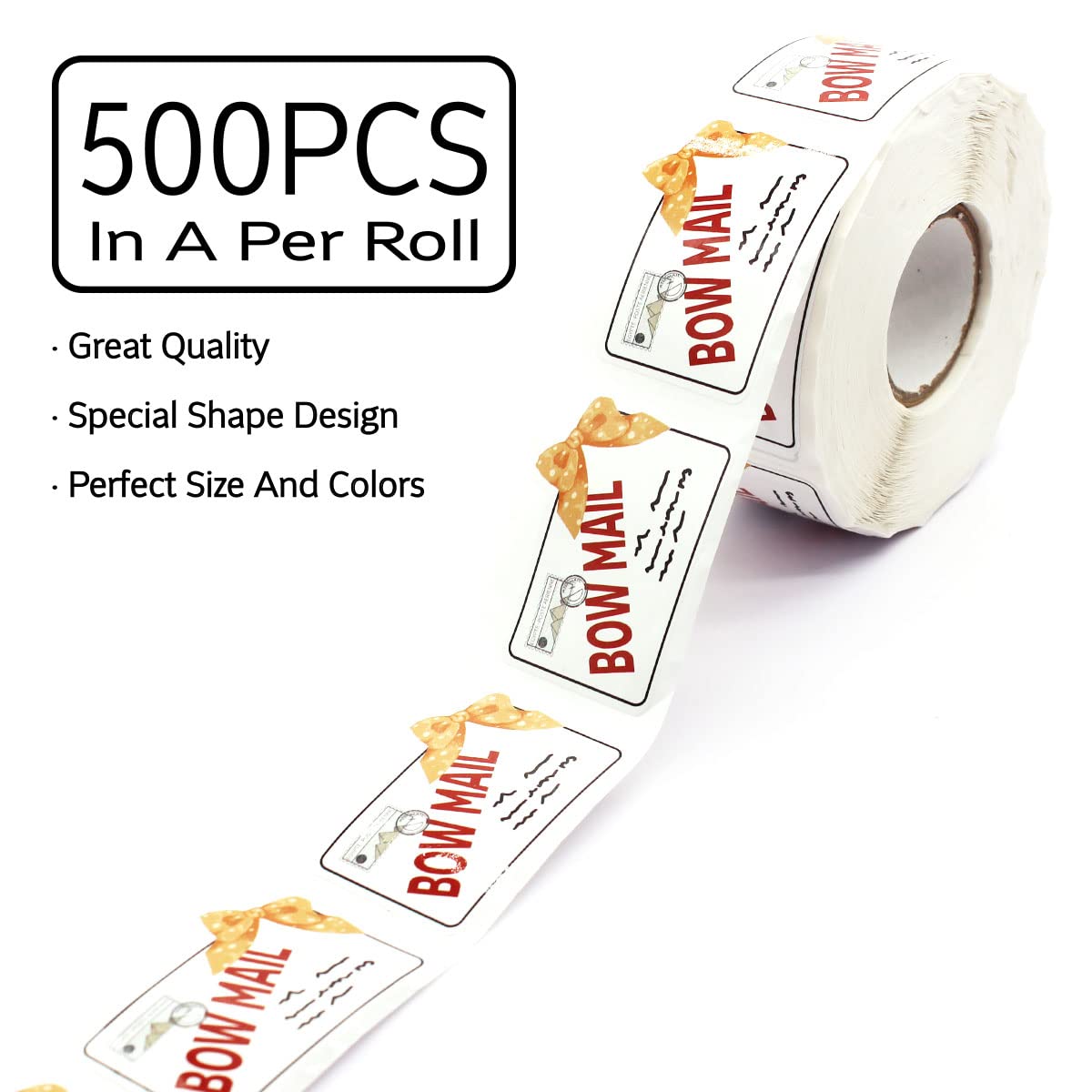Bow Mail Stickers,Thank You Stickers,Handmade Stickers,Small Shop Stickers,Envelopes Stickers for Small Business, Online Retailers,Handmade Goods,500 Labels Per Roll