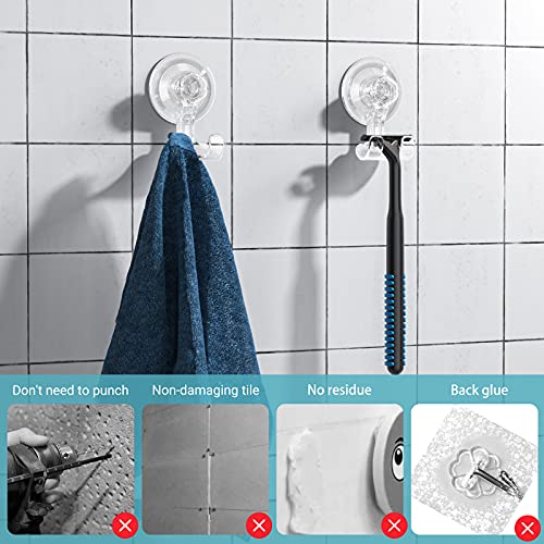Teletrogy Shower Razor Holder, 4Pack Heavy Duty Adhesive Hooks Damage Free Shower Hooks DIY Assemble, Waterproof Razor Suction Cup Holder for Bathroom, Kitchen, Shaver, Towel, Loofah, Christmas Wreath