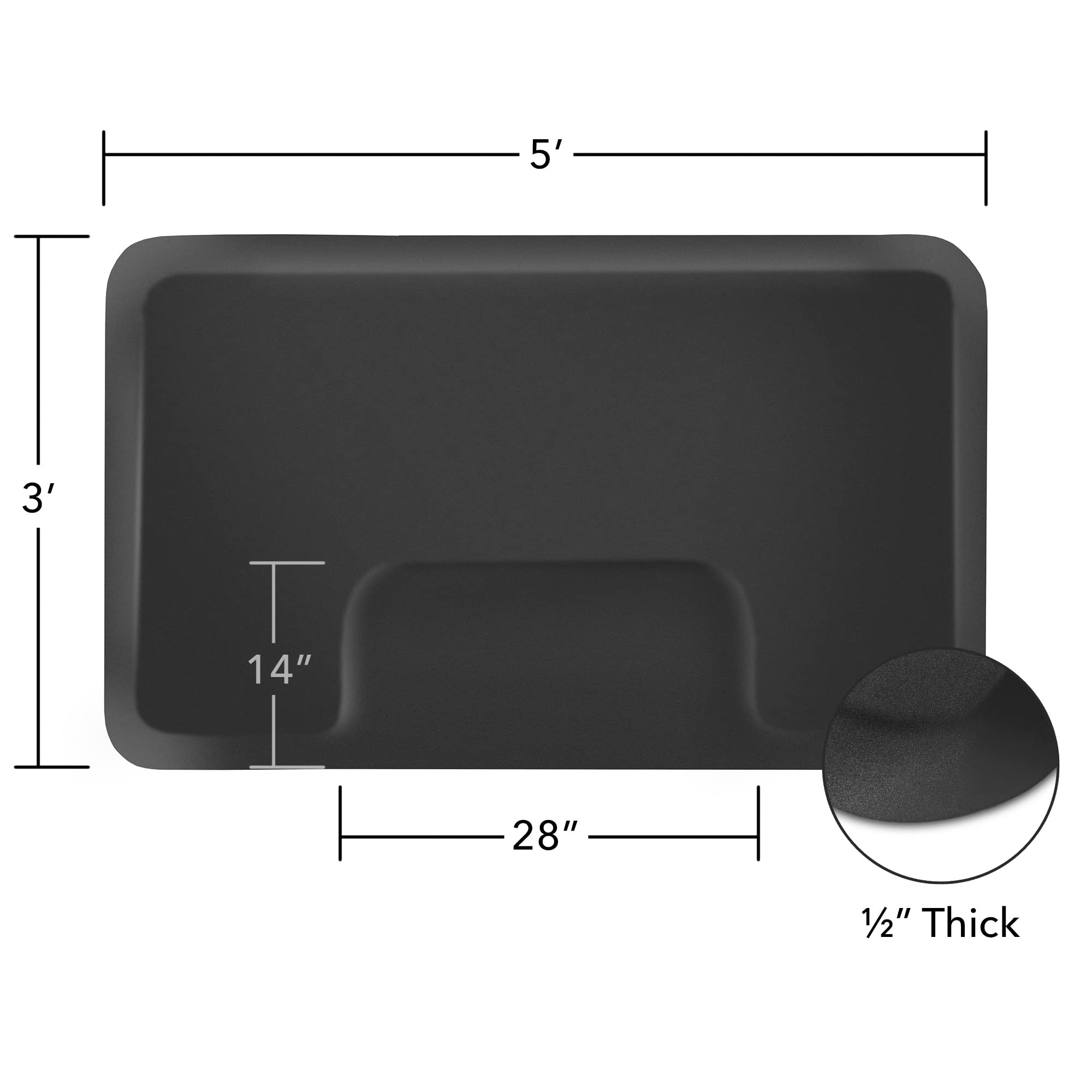 Saloniture 3 ft. x 5 ft. Barber & Salon Floor Mat for Square Chair Base - 1/2 in. Thick Black Rectangle Anti-Fatigue Stylist Station Mat