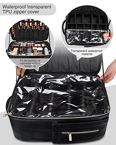 Relavel Makeup Backpack, Professional Makeup Bag for Backpack, Extra Large Travel Train Case, Cosmetic Organizer for Women, Makeup Artist Travel Case with Adjustable High Dividers(Black)