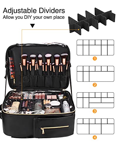 Relavel Makeup Backpack, Professional Makeup Bag for Backpack, Extra Large Travel Train Case, Cosmetic Organizer for Women, Makeup Artist Travel Case with Adjustable High Dividers(Black)