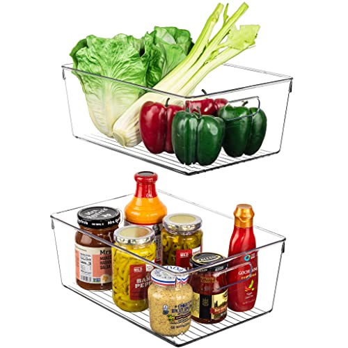 Sorbus 2 Pack Premium Fridge Bins- Thick Sturdy Plastic Refrigerator Pantry Organizer- Versatile Non-Slip Stackable Cabinet Organization- Bath, Makeup, Food Snack Packet Organizer- Clear Square Bin