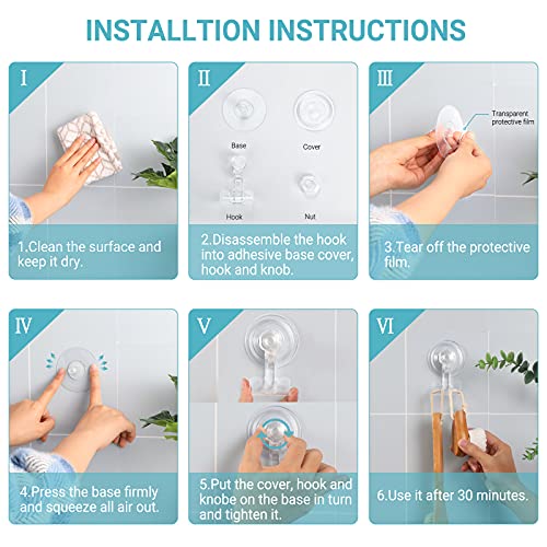 Teletrogy Shower Razor Holder, 4Pack Heavy Duty Adhesive Hooks Damage Free Shower Hooks DIY Assemble, Waterproof Razor Suction Cup Holder for Bathroom, Kitchen, Shaver, Towel, Loofah, Christmas Wreath