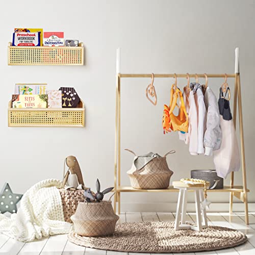 Orangepals Rattan Baby Hangers - Bamboo Clothes Hangers - Rattan Décor - Wooden Baby Hanger - Boho Nursery Décor - Set of 4