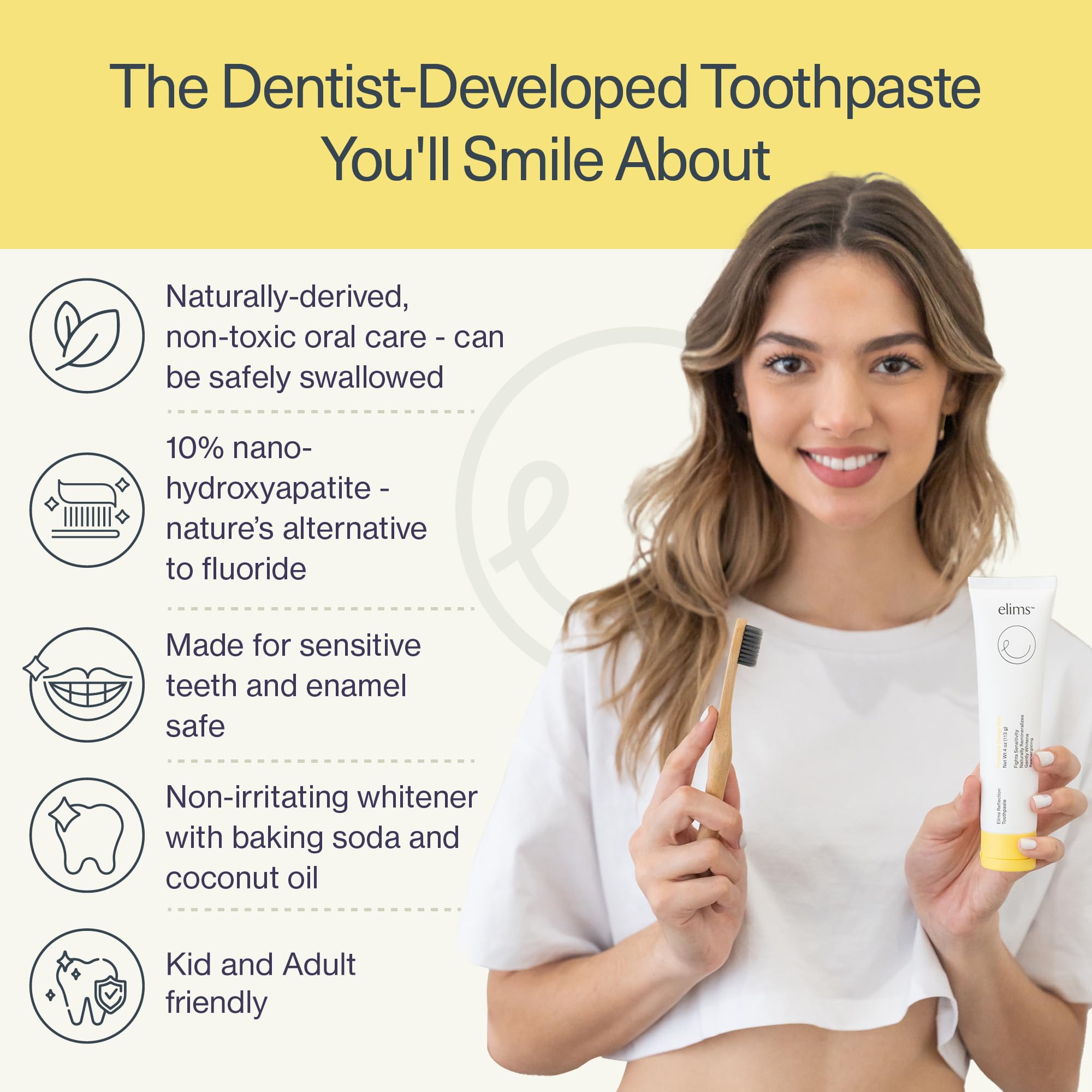 ELIMS Nano Hydroxyapatite Fluoride Free Toothpaste - Xylitol Remineralizing Toothpaste for Whitening Sensitive Teeth - SLS Free Orange Pineapple Mint Flavored Toothpaste for Adults & Kids 4oz