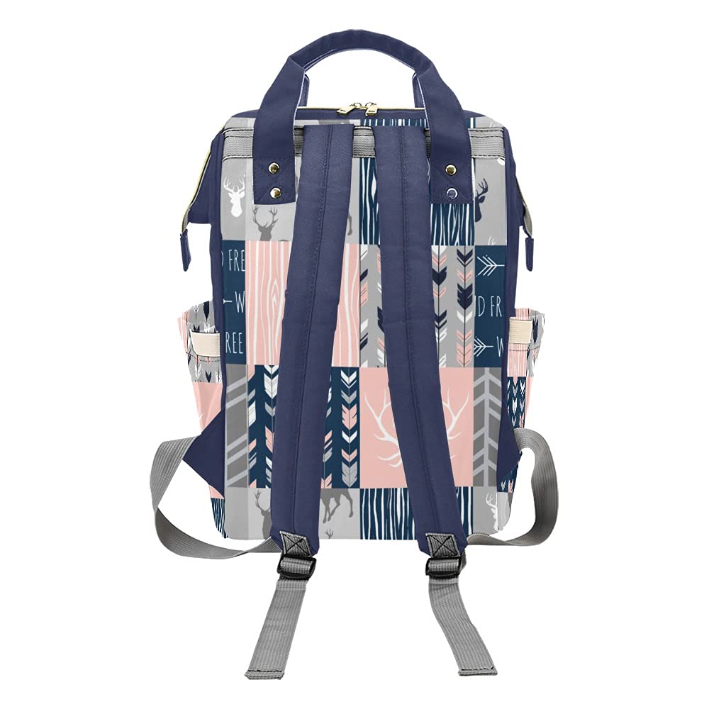 Antlers Elk Deer Feather Arrow Patchwork Blue Diaper Bags with Name Waterproof Mummy Backpack Nappy Nursing Baby Bags Gifts Tote Bag for Women