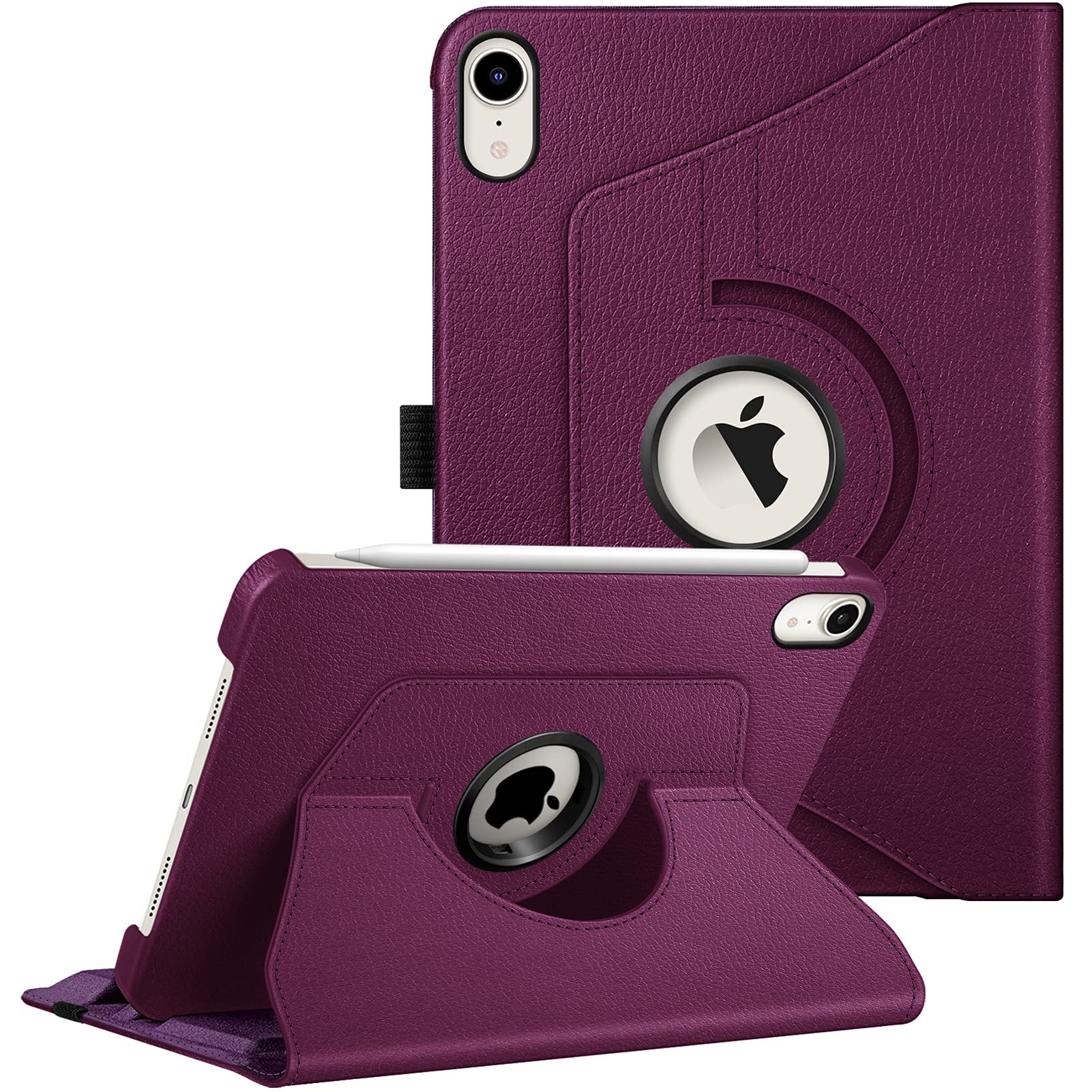 Fintie Rotating Case for iPad Mini 7 (A17 Pro, 7th Generation) 2024 / iPad Mini 6 (6th Gen) 8.3 Inch - 360 Degree Swiveling Stand Protective Back Cover, Auto Wake/Sleep, Purple