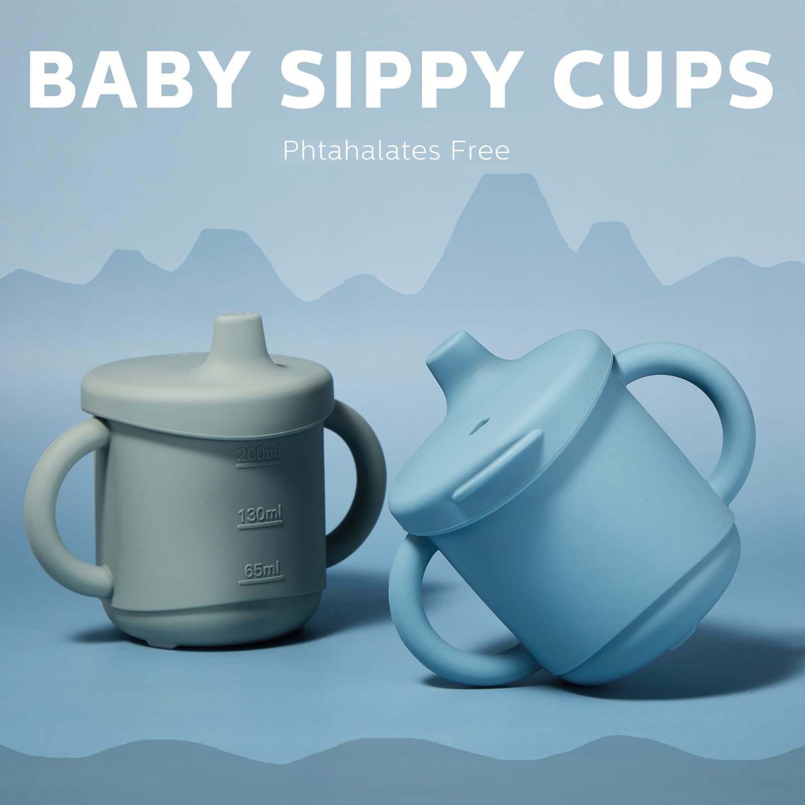 Baby Straw Cup Silicone Baby Training Cup 6 oz Infant Learning Cup Baby Training Sippy Cute Cup with Lid and Handle Baby Transition Cup for Over 6 Months Baby Infant Toddler (Seawater Green, 1)