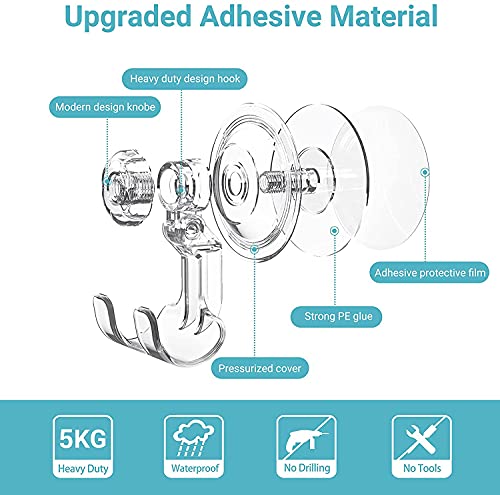 Teletrogy Shower Razor Holder, 4Pack Heavy Duty Adhesive Hooks Damage Free Shower Hooks DIY Assemble, Waterproof Razor Suction Cup Holder for Bathroom, Kitchen, Shaver, Towel, Loofah, Christmas Wreath