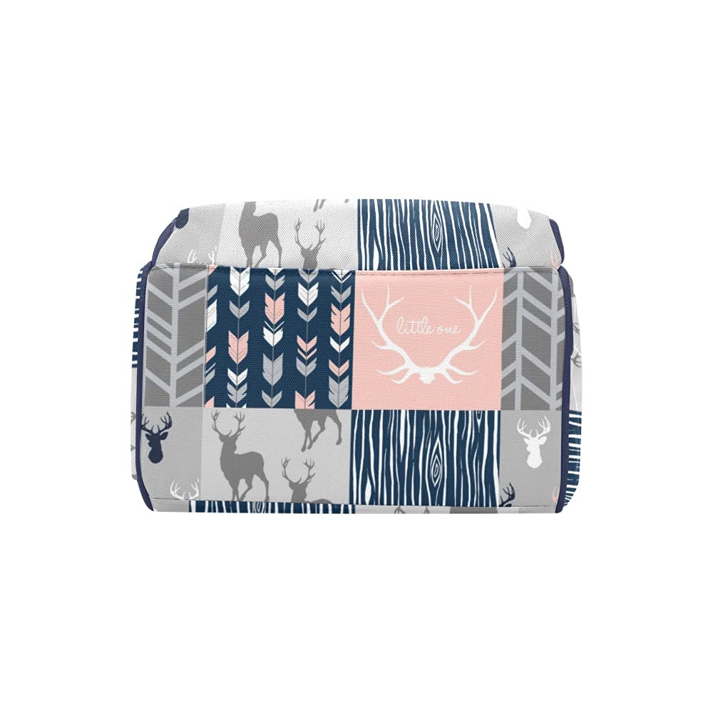 Antlers Elk Deer Feather Arrow Patchwork Blue Diaper Bags with Name Waterproof Mummy Backpack Nappy Nursing Baby Bags Gifts Tote Bag for Women