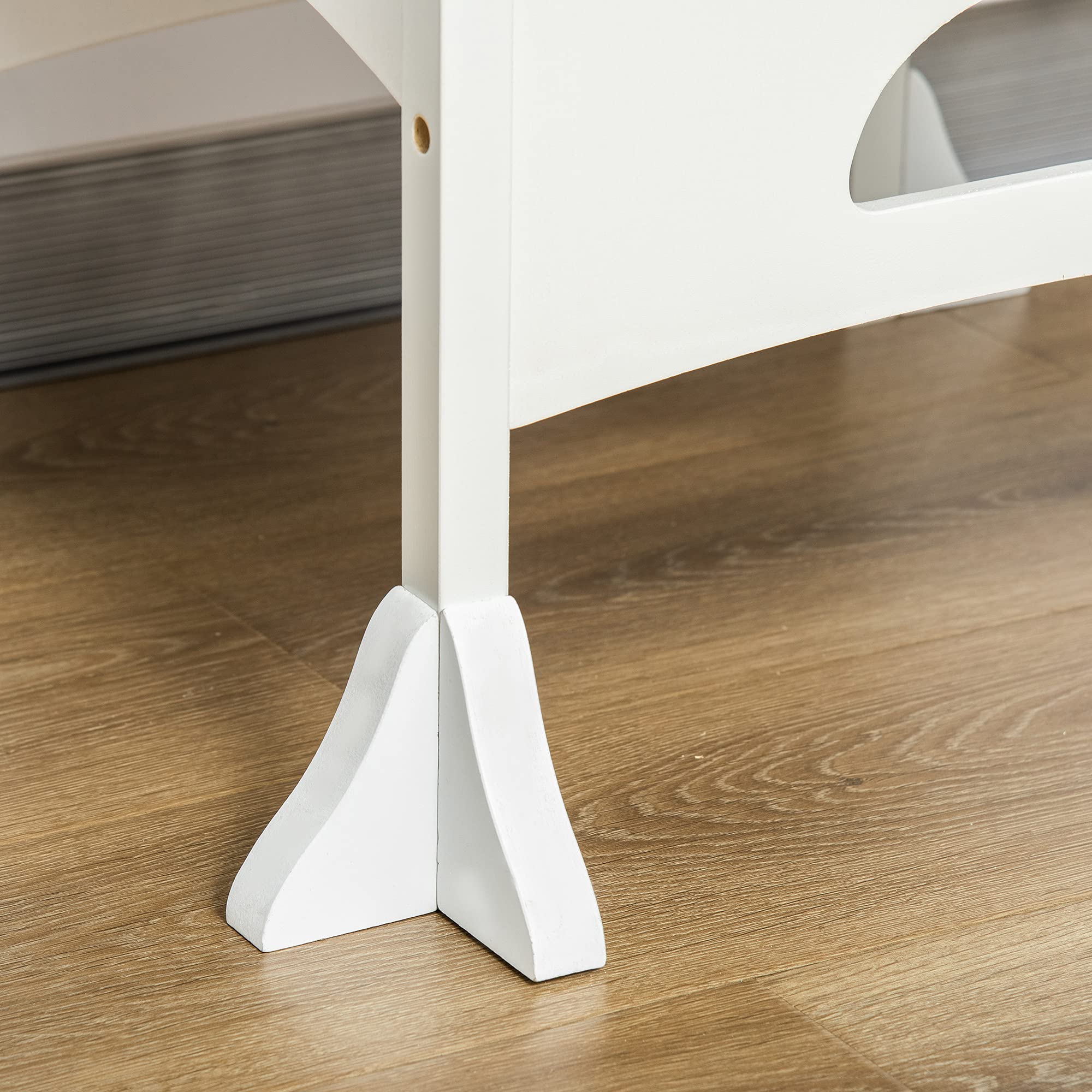Qaba 2 in 1 Kids Foldable Kitchen Step Stool, Toddler Standing Tower with Chalkboard and Lockable Handrail for Children 3-6 Years Old, White