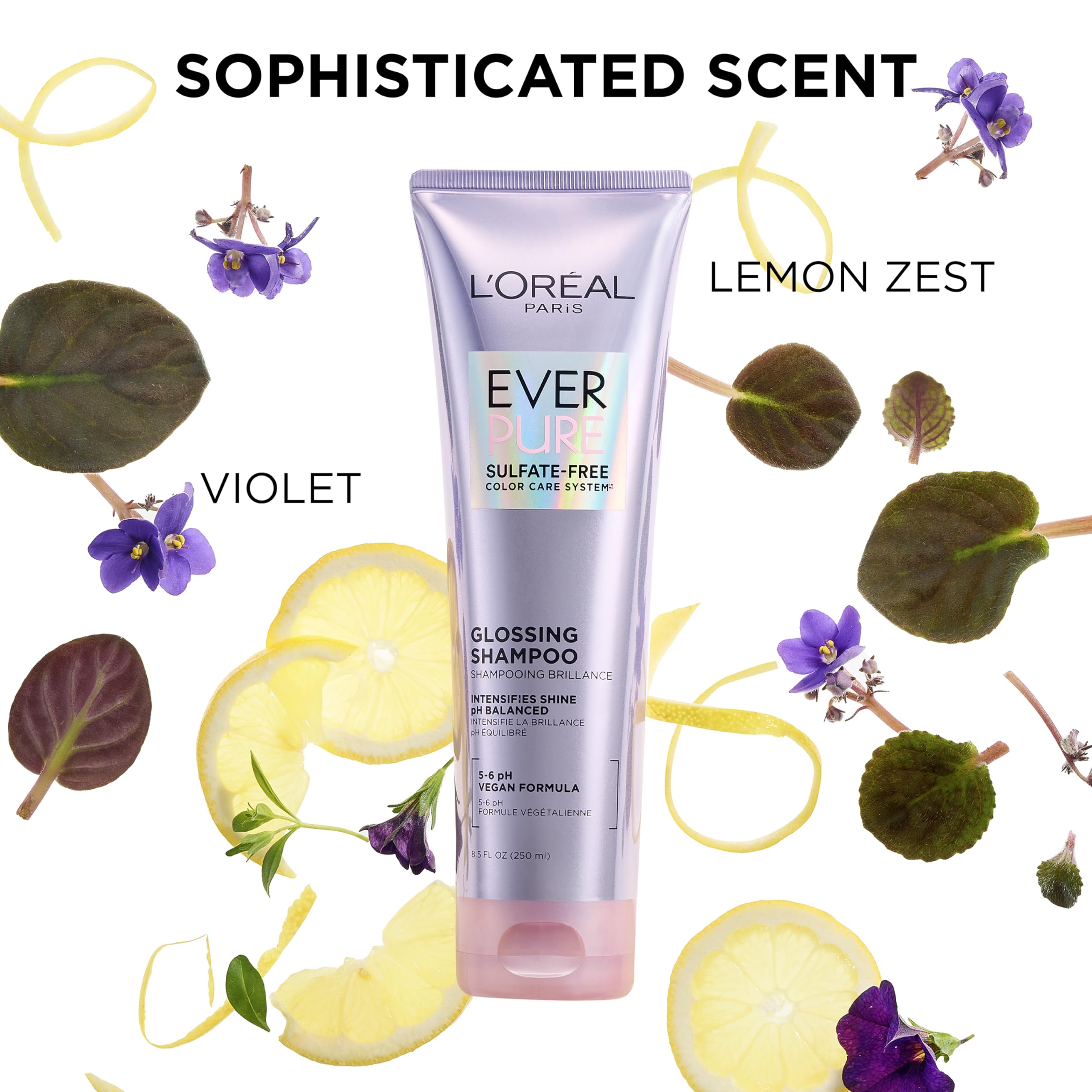 L'Oreal Paris Sulfate Free Glossing Conditioner, Intensifies Hair Shine & Smoothness, pH Balanced & Argan Oil Infused Vegan Hair Care, EverPure, 8.5 Fl Oz