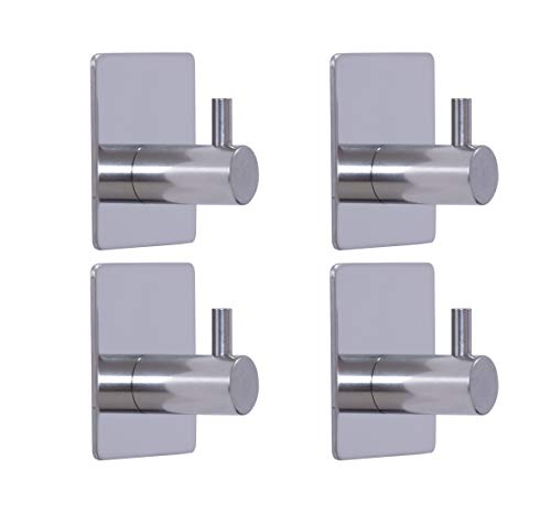 3m Hooks Adhesive Hook Heavy Duty Wall Hook Waterproof Stainless Steel Hook, Suitable for Hanging Coat, hat, Towel Robe Hook Wall Hanging - 4 Pieces for Bathroom and Bedroom