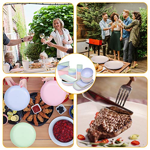 Eco Friendly,Wheat Straw Dinnerware Sets(60pcs), Multicolor,Lightweight,Degradable ,Durable Dinner Plates Set:Bowls,Cups, Plates Set,Salad Bowls——Microwave and Dishwasher Safe
