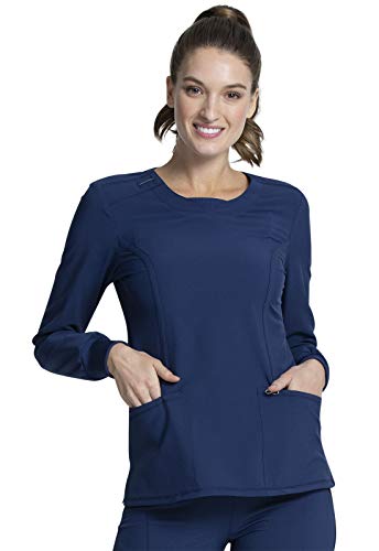 Infinity Long Sleeve Scrubs for Women, 4-Way Stretch Performance Fabric CK781A, L, Navy