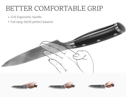 enowo Damascus Chef Knife 8 Inch, Japanese VG-10 Stainless Steel with Premium G10 Handle&Triple Rivet, Razor Sharp Kitchen Knife,Gift Box,Ergonomic,Superb Edge Retention, Stain & Corrosion Resistant