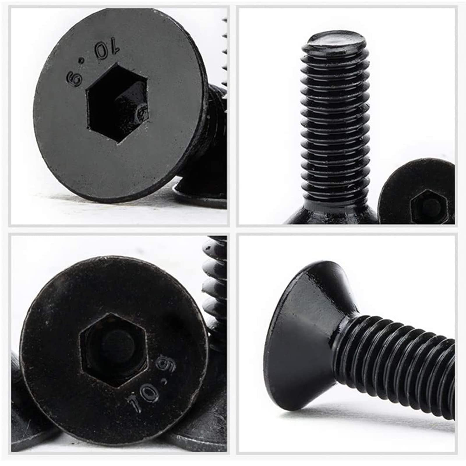 M4-0.7 x 8mm Flat Head Socket Cap Screws,Alloy Steel Grade 10.9, DIN 7991,Black Oxide, Allen Hex Drive,Hex Socket Drive, Fully Thread 100 Pcs