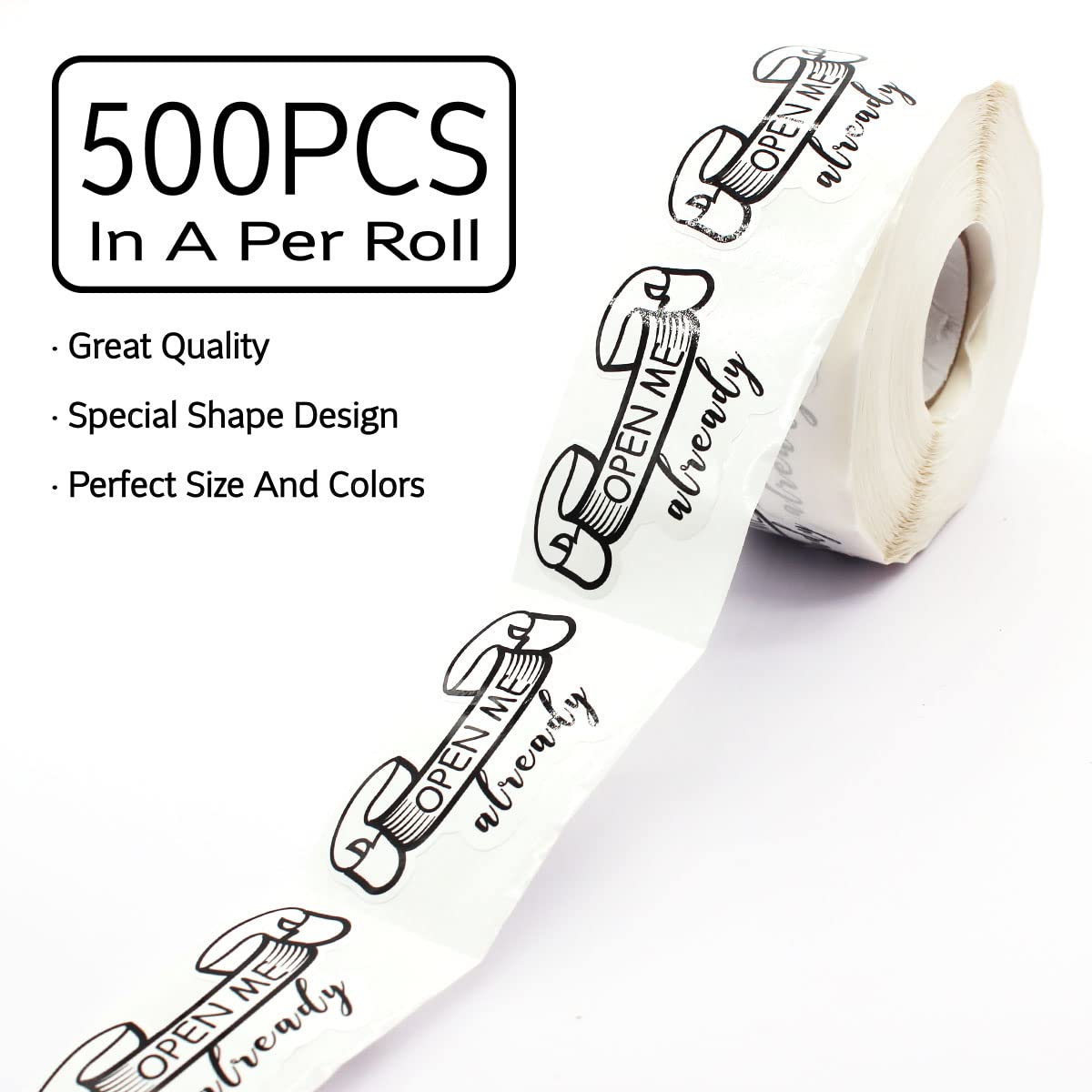 Open Me Already Stickers,Thank You Stickers,Handmade Stickers,Small Shop Stickers,Envelopes Stickers for Small Business, Online Retailers,Handmade Goods,500 Labels Per Roll-Black White