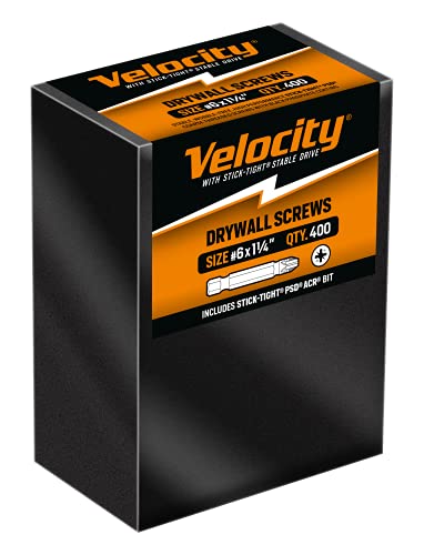 Velocity 1 1/4 Drywall Screw Set (Size #6) - Black Phosphate Coated and Stick-Tight™ PSD® ACR® Drive Bit (400 Count)