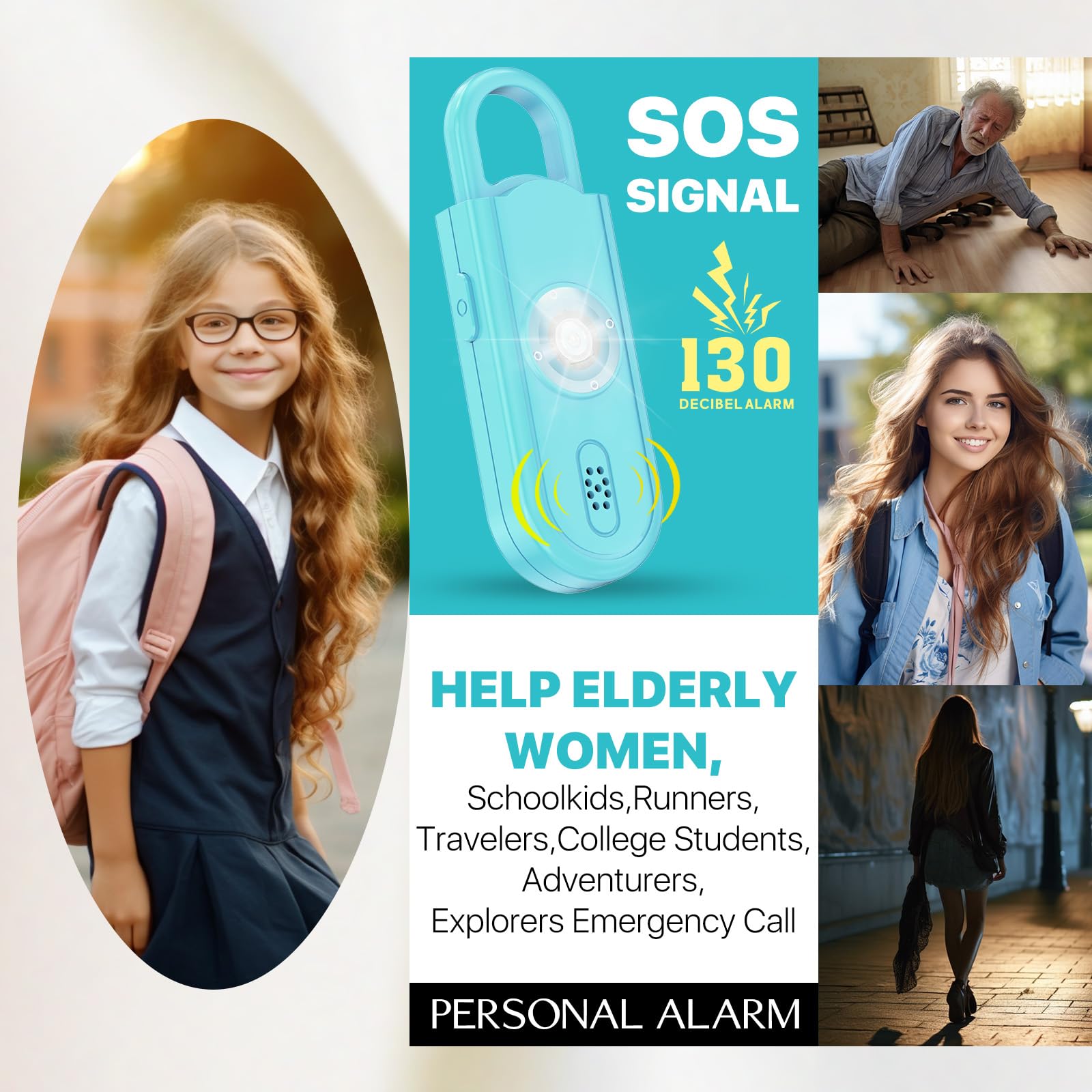 Personal Safety Alarm for Women Girls, 130dB Loud Siren with Key Chain, SOS Strobe Light, Flashlight Help Kids, Elders, Students Emergency Call, Back to School Gift Idea for Self Defense Devices
