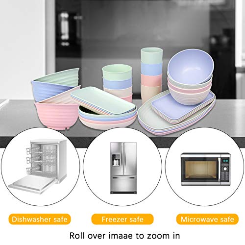 Eco Friendly,Wheat Straw Dinnerware Sets(60pcs), Multicolor,Lightweight,Degradable ,Durable Dinner Plates Set:Bowls,Cups, Plates Set,Salad Bowls——Microwave and Dishwasher Safe